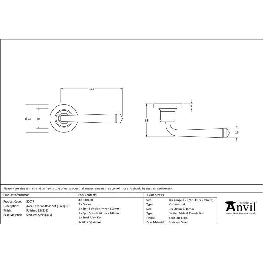 Polished Marine Stainless Steel (316) Avon Lever on a Plain Rose ...