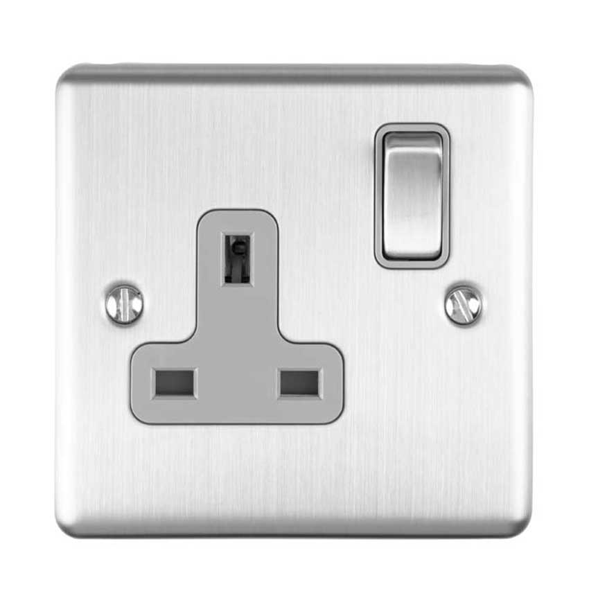 1 Gang 13Amp Dp Switched Single Socket in Satin Stainless Steel ...